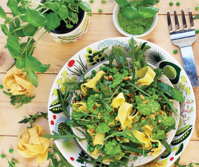 Pasta with pesto, pine nuts, arugula and pine nut oil - Siberian Pine ...